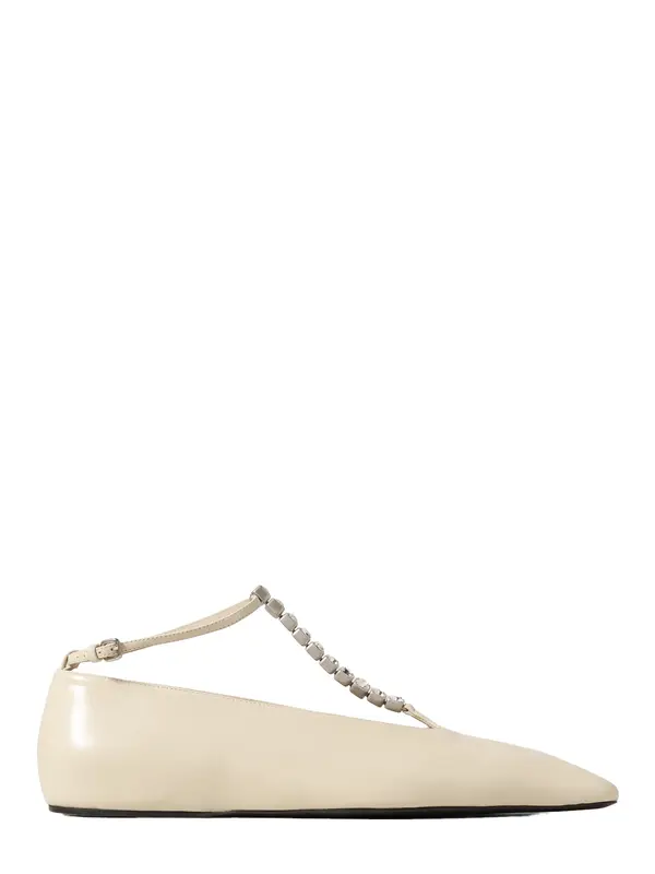 JIL SANDER Crystal-embellished Leather Ballet Flats - Cream