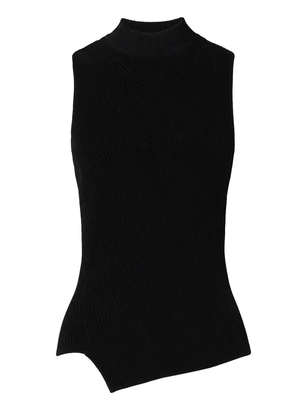 TOTEME Asymmetric Ribbed-knit Tank - Black