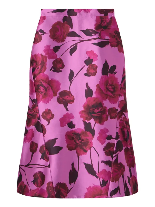 Erdem Floral-print Cotton-blend Faille Midi Skirt - Pink