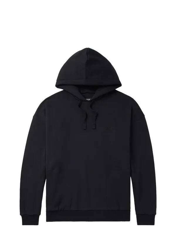 Zegna Logo-embroidered Cotton-blend Jersey Hoodie - Black