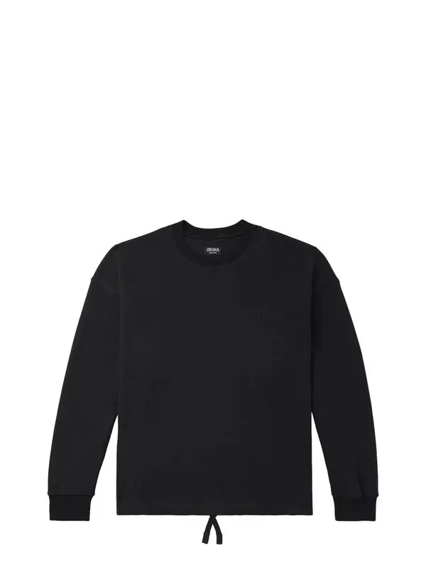 Zegna Logo-embroidered Cotton-blend Jersey Sweatshirt - Black