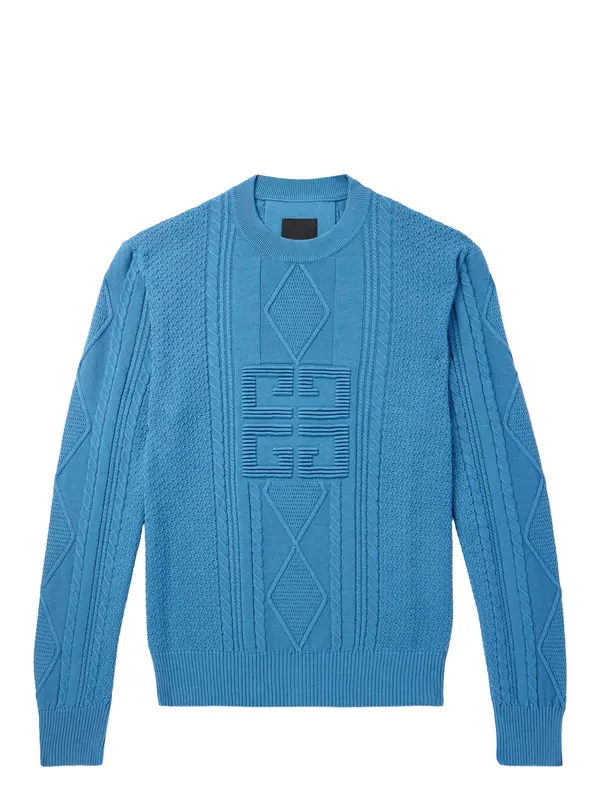 Givenchy Logo-jacquard Cable-knit Cotton Sweater - Blue