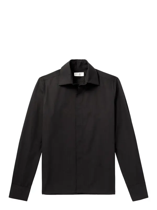 Saint Laurent Logo-embroidered Cotton Shirt - Black