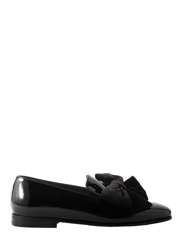 Manolo Blahnik Janser Velvet-trimmed Patent-leather Loafers - Black