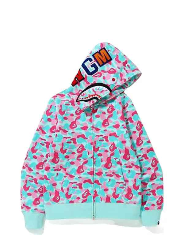 A BATHING APE Store Miami Shark Full Zip Hoodie - Pink/blue