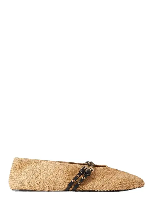 Alaïa Leather-trimmed Raffia Ballet Flats - Neutrals