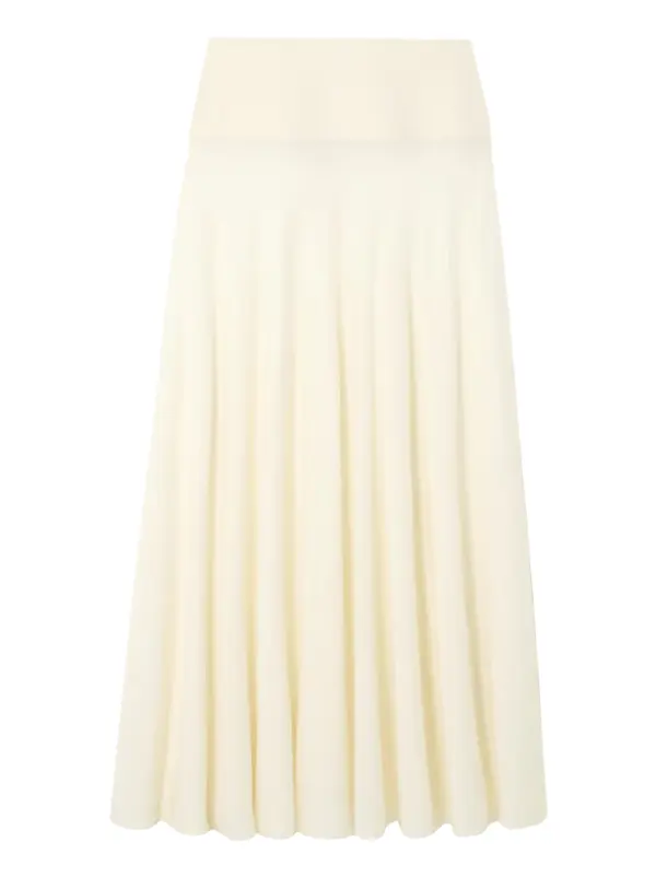Alaïa Pleated Wool Maxi Skirt - White