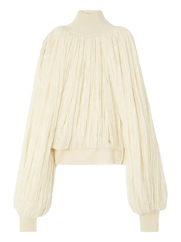 Alaïa Fringed Wool-blend Turtleneck Top - White