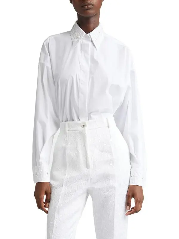 Dolce & Gabbana Embroidered Trim Cotton Poplin Shirt - W0800 Bianco Ottico
