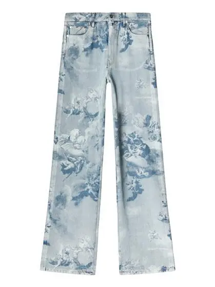Off-White Allover Graphic Straight Leg Jeans - Blue