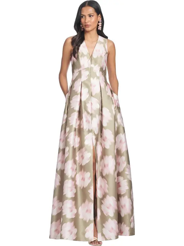 Sachin & Babi Printed Brooke Gown - Green Ikat Floral