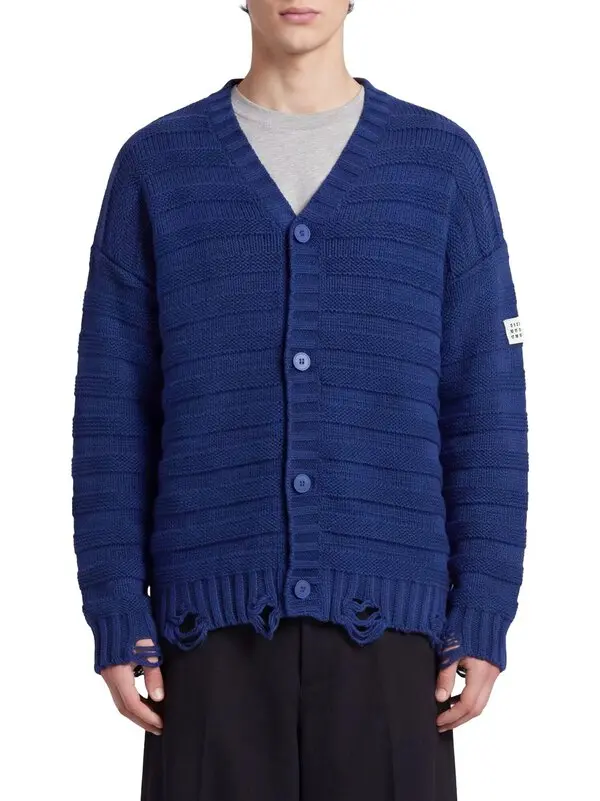 MAISON MARGIELA Relaxed Fit Distressed Wool-blend Cardigan - Blue