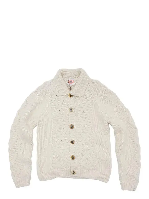 A BATHING APE Cable Knit Cowichan Wool Cardigan - White