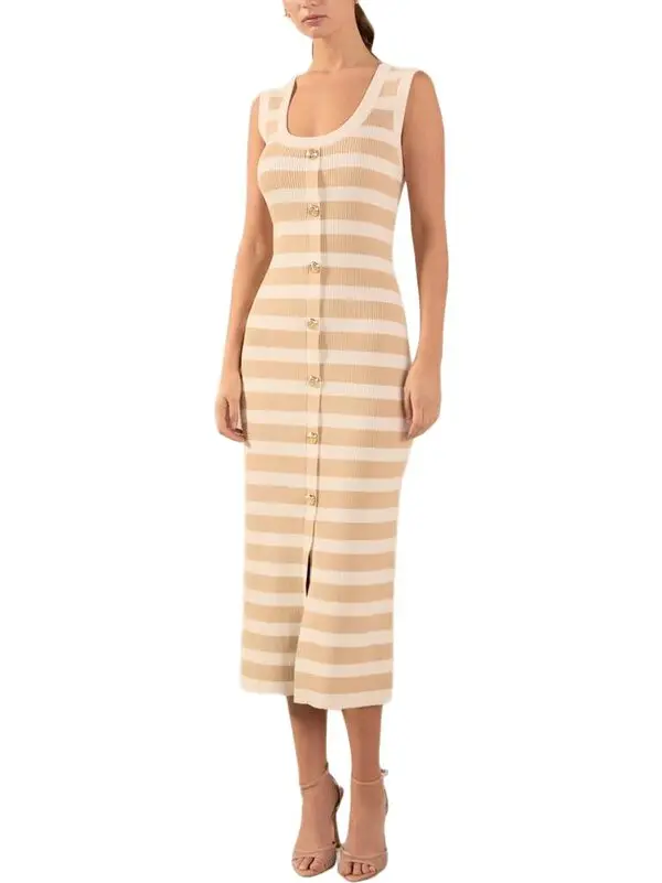 Endless Rose Stripe Knit Midi Dress - Sand/ivory