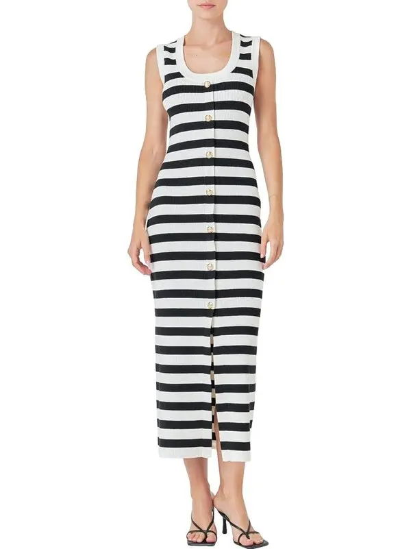 Endless Rose Stripe Knit Midi Dress - White/black