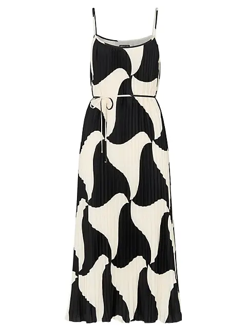 Whistles Swirl-print Pleated Woven Midi Dress - Black