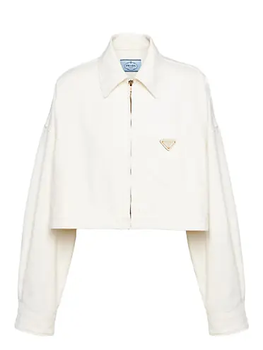 Prada Brand-plaque Cropped Denim Jacket - White
