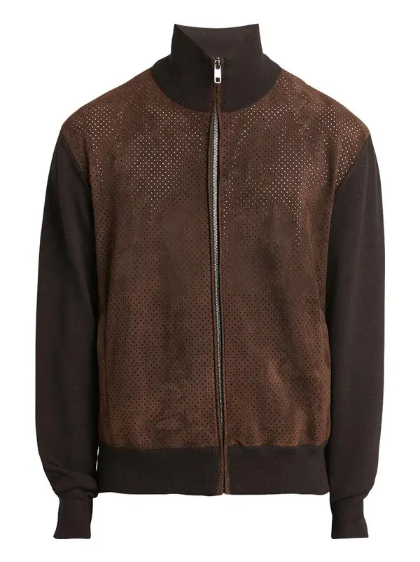 Dolce & Gabbana Perforated Suede Bomber Jacket - Dark Brown