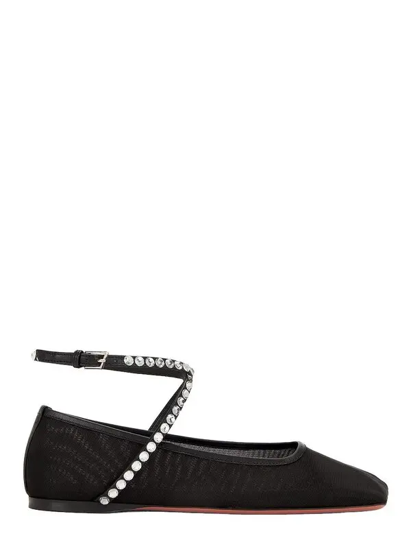 Amina Muaddi Ane Mesh Crystal Flat - Black & White Crystals