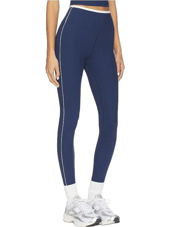 Year Of Ours Ribbed Track Legging In Navy - Navy & White