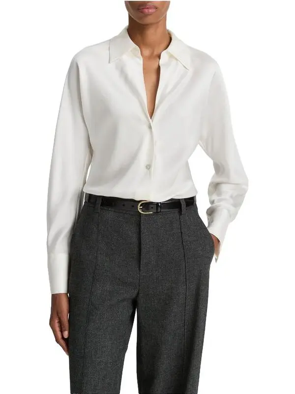Vince Silk Bias Long-sleeve Blouse - White