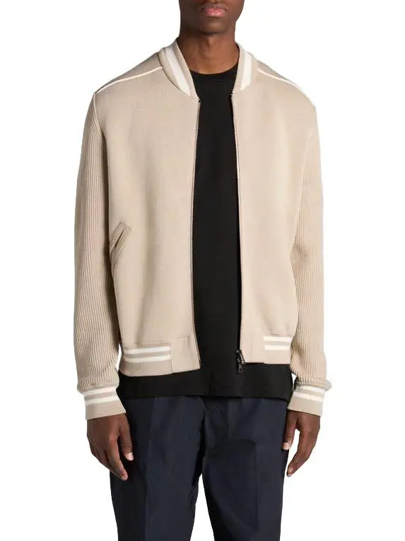 Moncler Cotton Blend Knit & Quilted Down Cardigan - Medium Beige