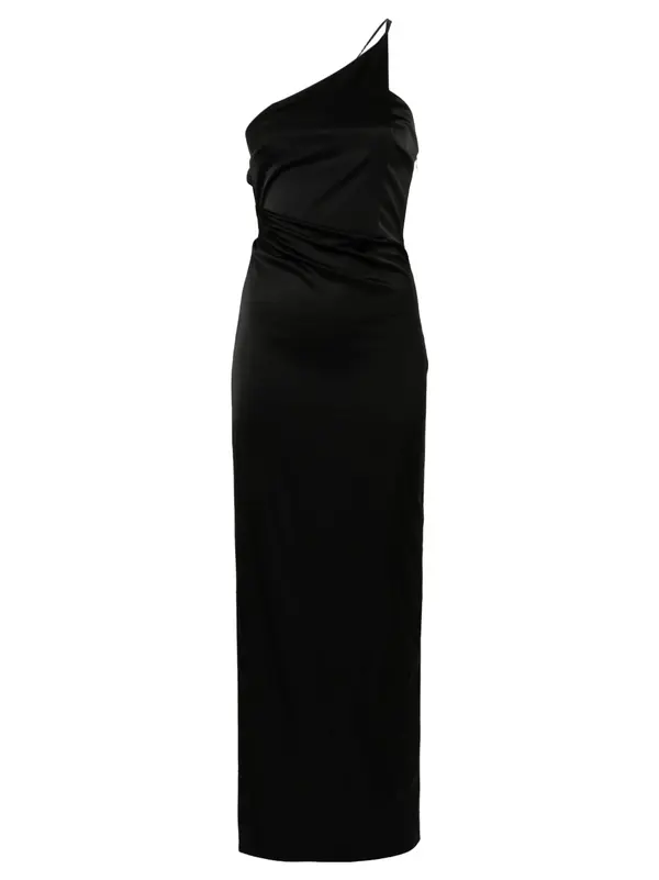 Patrizia Pepe Asymmetric Satin Dress - Black