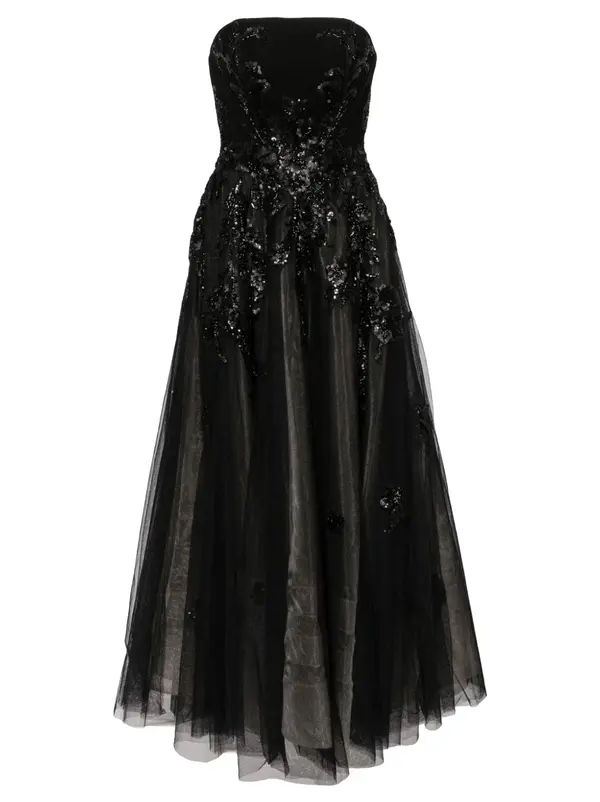 SAIID KOBEISY Beaded Tulle Strapless Gown - Black
