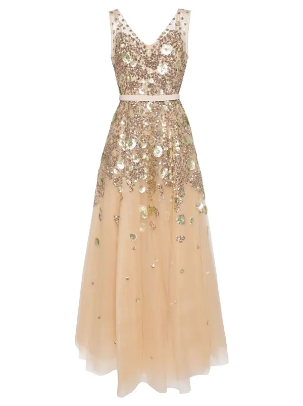 SAIID KOBEISY Beaded Tulle Gown - Neutrals