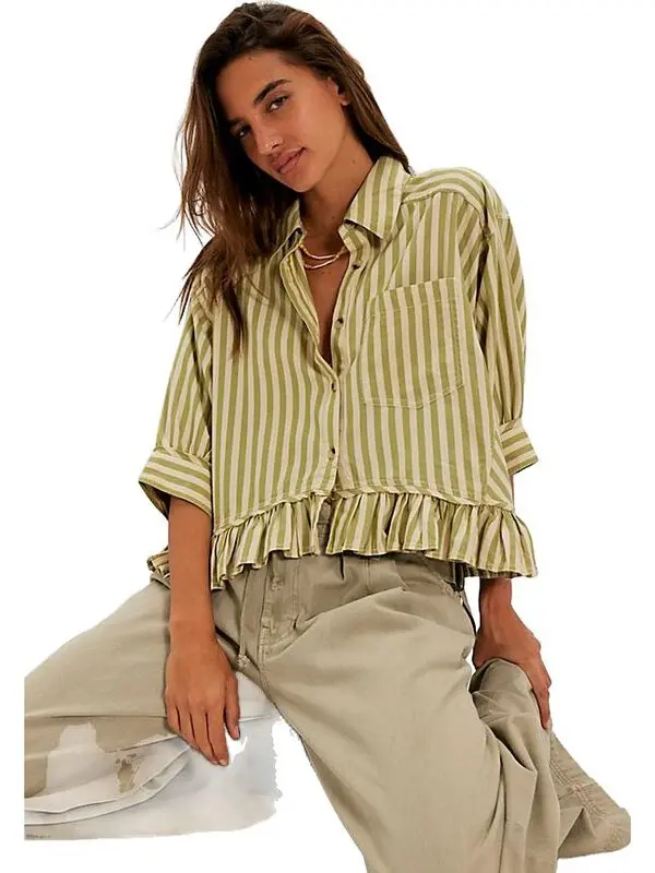 Free People We The Free Bailey Stripe Shirt - Citron Combo