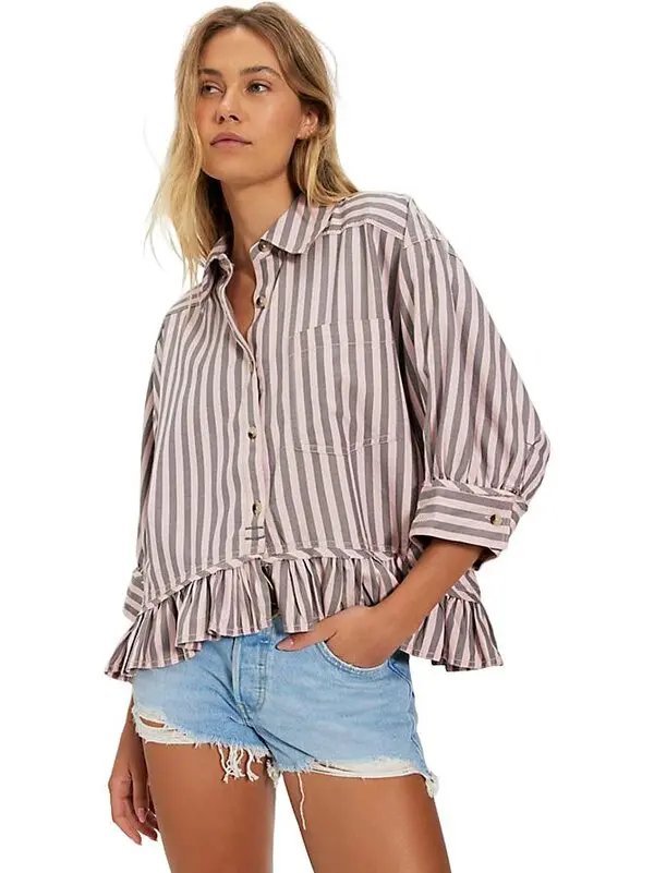 Free People We The Free Bailey Stripe Shirt - Pale Pink Combo