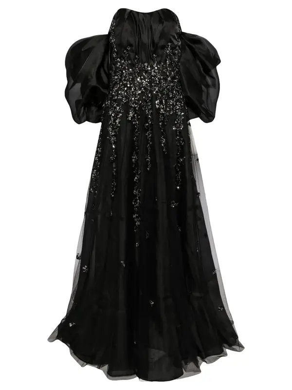 SAIID KOBEISY Bead-embellished Organza Gown - Black
