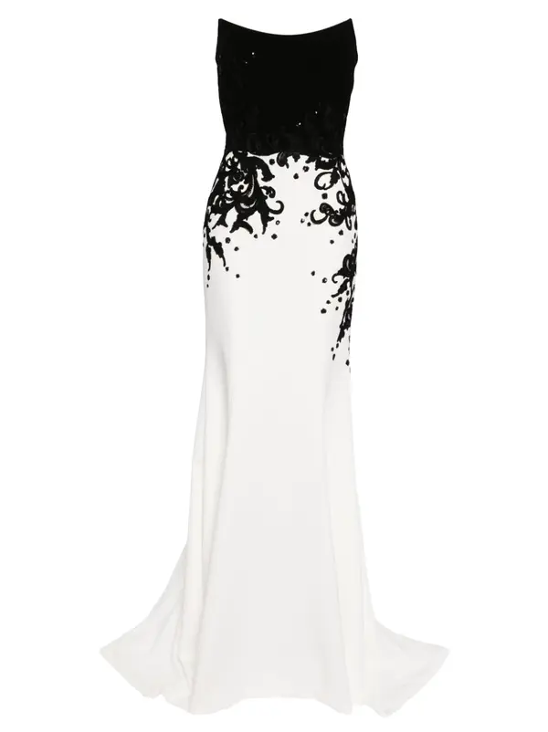 SAIID KOBEISY Embroidered Crepe Mermaid Gown - Black