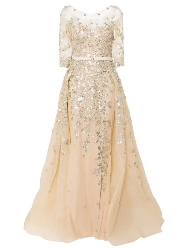 SAIID KOBEISY Beaded Tulle Gown - Neutrals