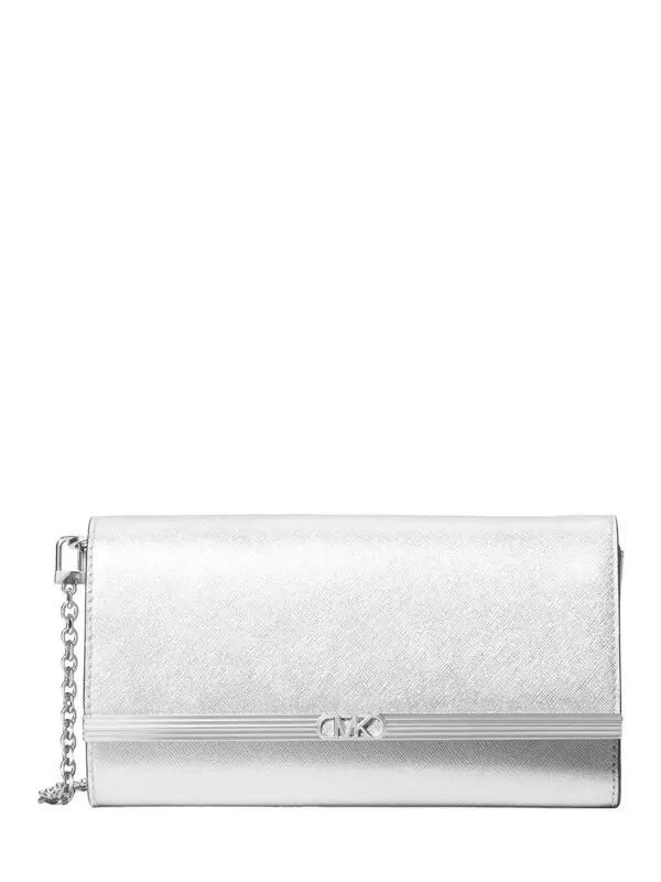 Michael Kors Mona Large Metallic Saffiano Leather Clutch - Silver