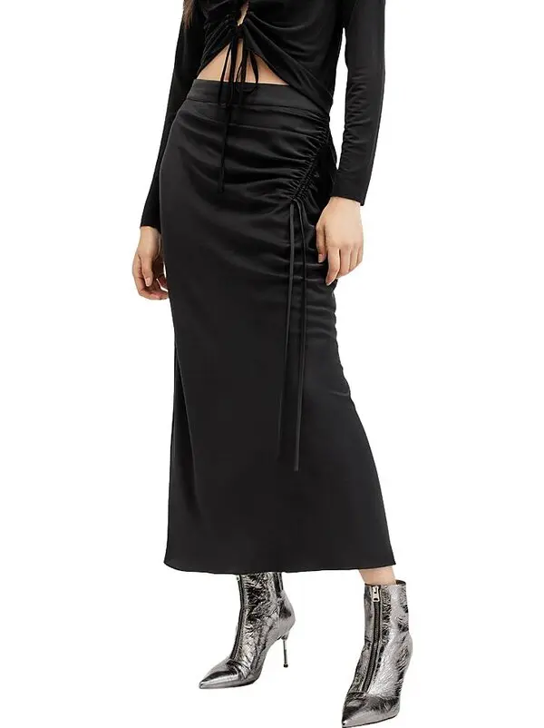 ALLSAINTS Alexia Ruched Maxi Skirt - Black