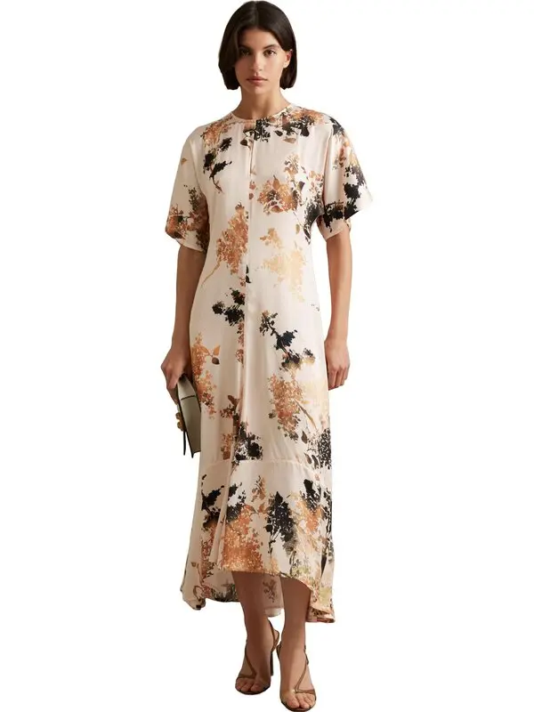 REISS Chrissy Floral Print Midi Dress - Pale Pink