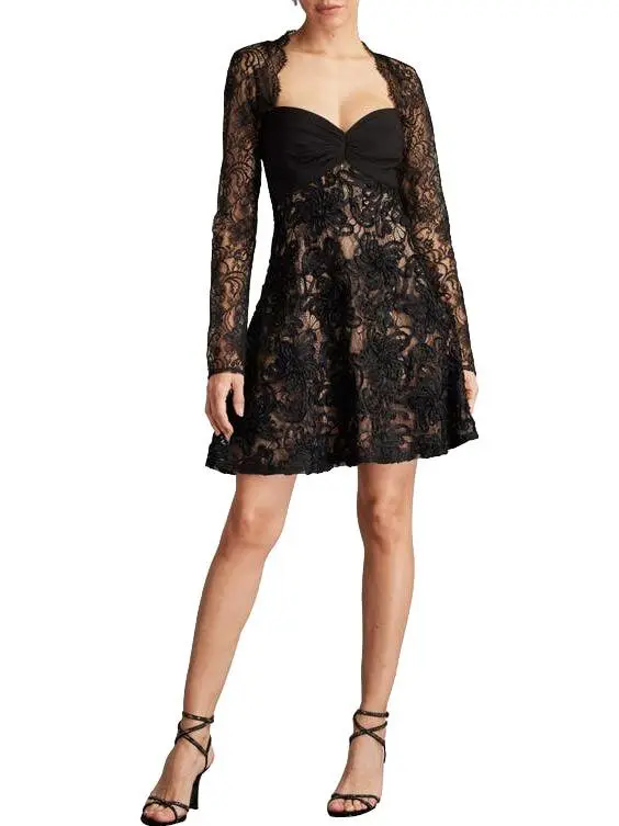 Tadashi Shoji Lace Long Sleeve Cocktail Dress - Black/beige