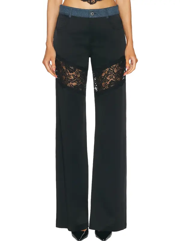 Blumarine Lace Wide Leg Trousers - Black & Dark Denim