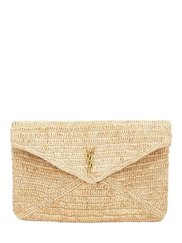 Saint Laurent Cassandre Large Envelope Pouch - Naturale & Brick