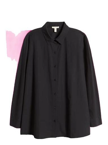 Eileen Fisher Classic Collar Organic Cotton Button-up Shirt - Black