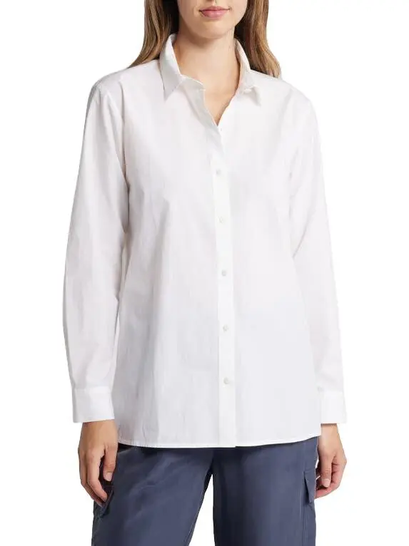 Eileen Fisher Classic Collar Organic Cotton Button-up Shirt - White