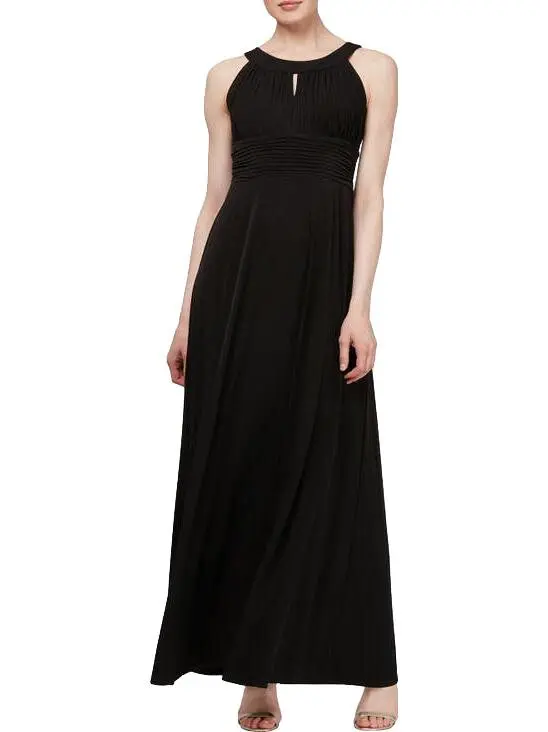 SLNY Ruched Waist Keyhole Maxi Dress - Black