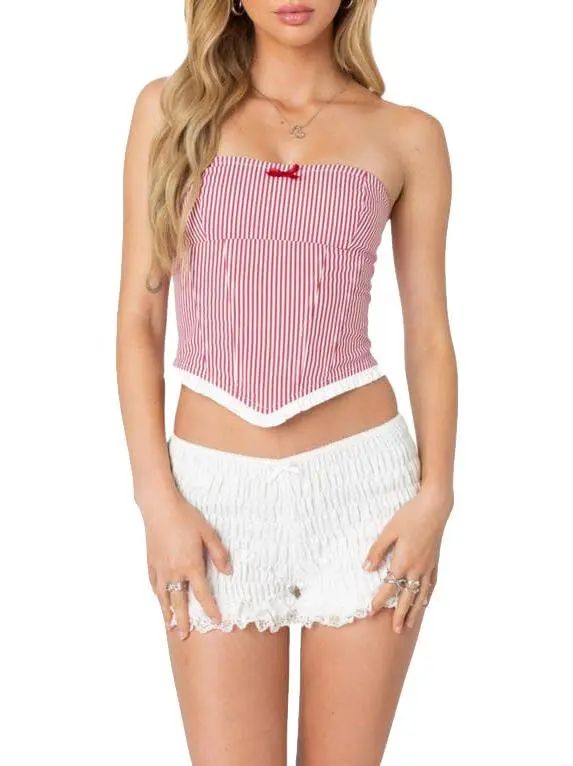 EDIKTED Hamilton Pinstripe Poplin Corset Top - Red