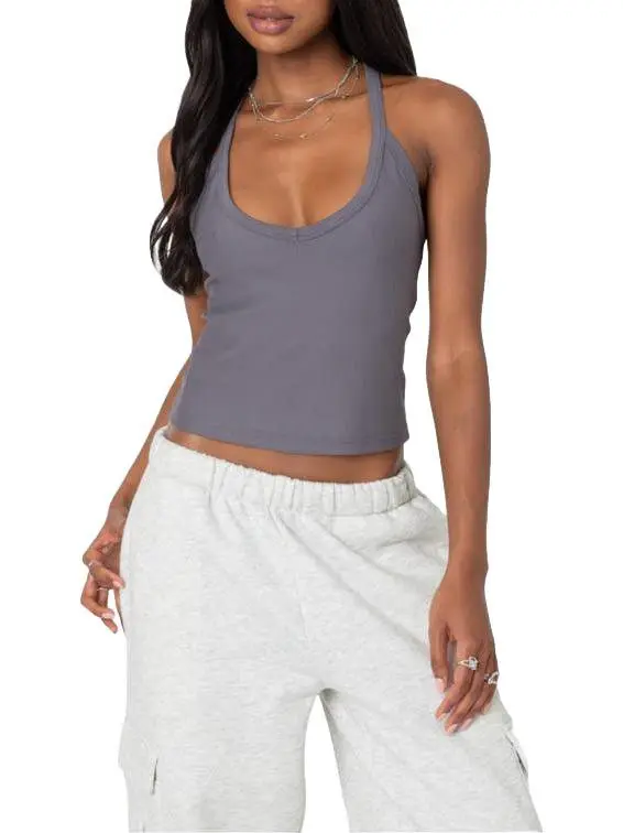 EDIKTED Racerback Stretch Tank - Gray