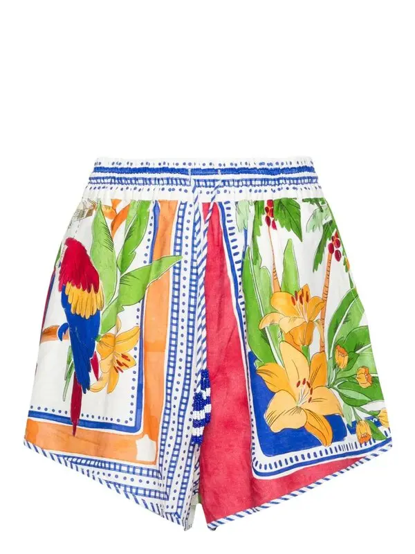 Farm Rio Printed Linen Blend Shorts - White