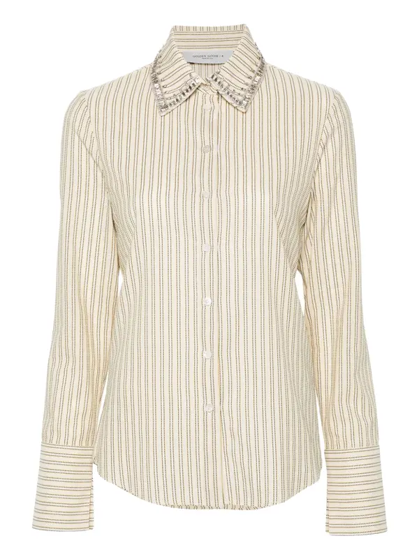 GOLDEN GOOSE Crystal-embellished Striped Shirt - Neutrals