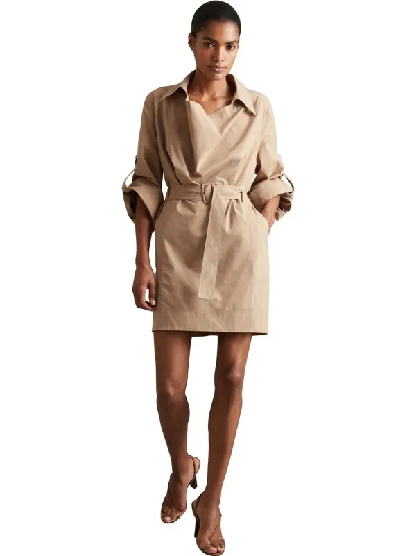 REISS Jaya Cotton Blend Mini Dress - Stone