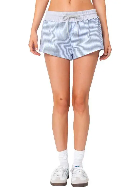 EDIKTED Riva Stripe Drawstring Shorts - Blue