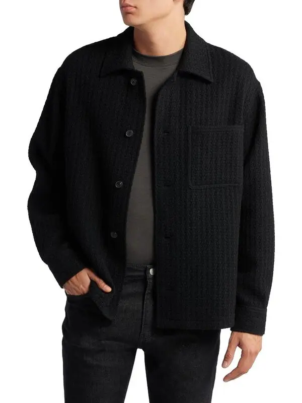 FRAME Textured Wool Blend Shirt Jacket - Black